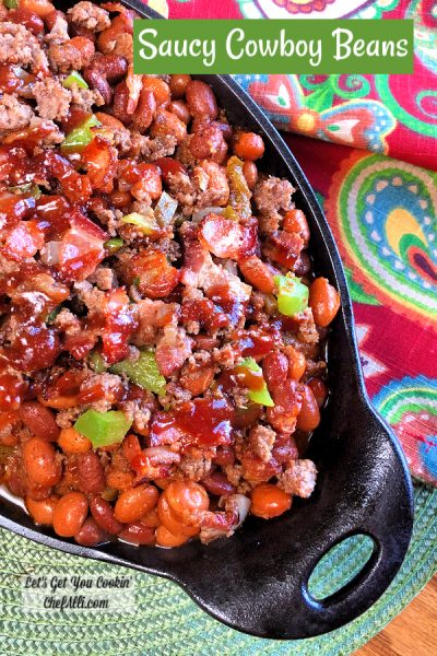 Saucy Cowboy Beans with Bacon and Beef - Chef Alli