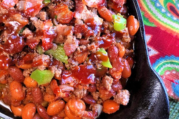 Saucy Cowboy Beans with Bacon and Beef - Chef Alli